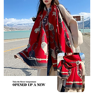 Women's Blanket Chunky,Pashmina Shawls Wraps Oversized Winter & Fall Warm Scarfs Soft Cashmere Feel for Girls and Women (Red-Carriage)