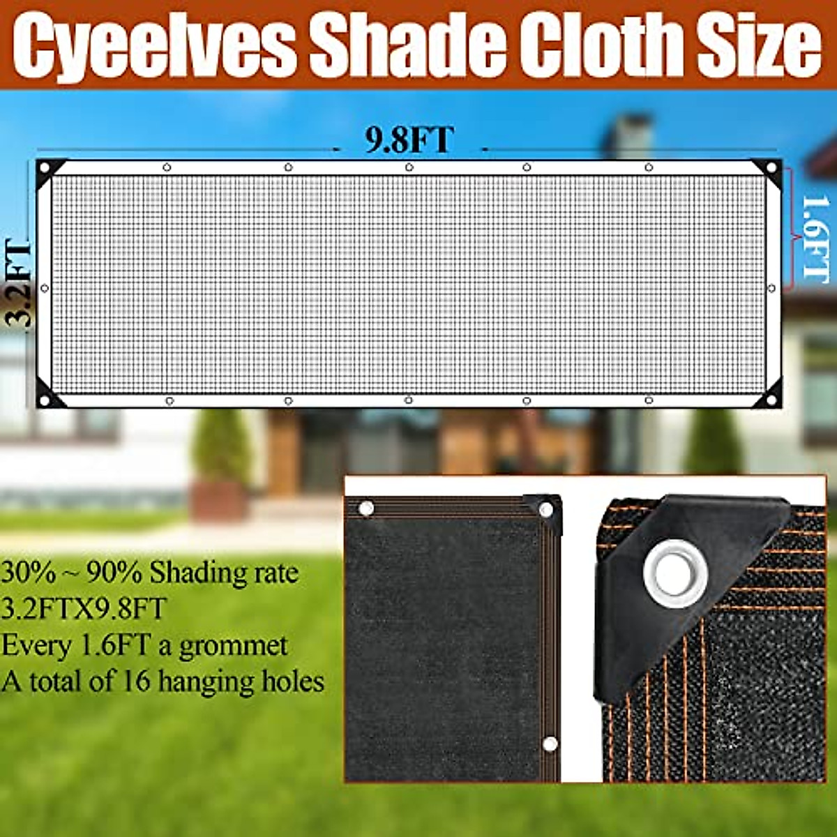 Balcony Privacy Screen, Shade Cloth with Grommet 10X3.4ft Mesh Shade Net Decorative Fence Garden Decor Cover, Privacy Screen Balcony Shield for Patio Porch Deck Backyard Outdoor Black Sun Shade Cloth