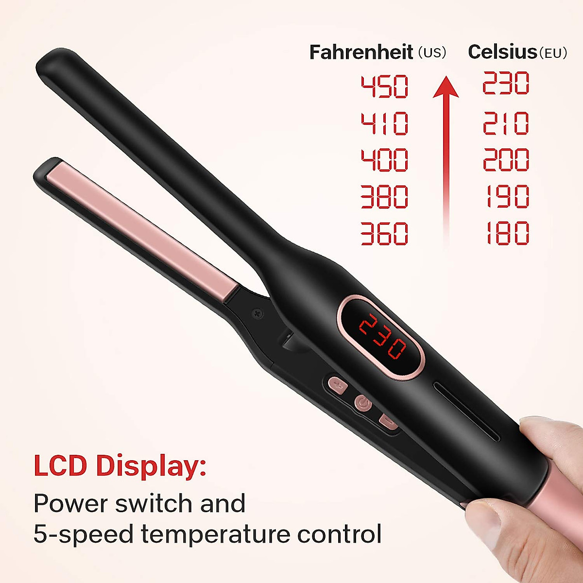 Pencil Flat Iron,Small Flat Iron for Short Hair,Beard and Pixie Cut,1/2 Inch Fast Heating Titanium Ceramic Mini Hair Straightener with Dual Voltage & Adjustable Temperature,Auto Shut Off