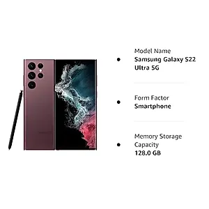 SAMSUNG Galaxy S22 Ultra 5G 128GB AT&T SM-S908U Burgundy (Renewed)