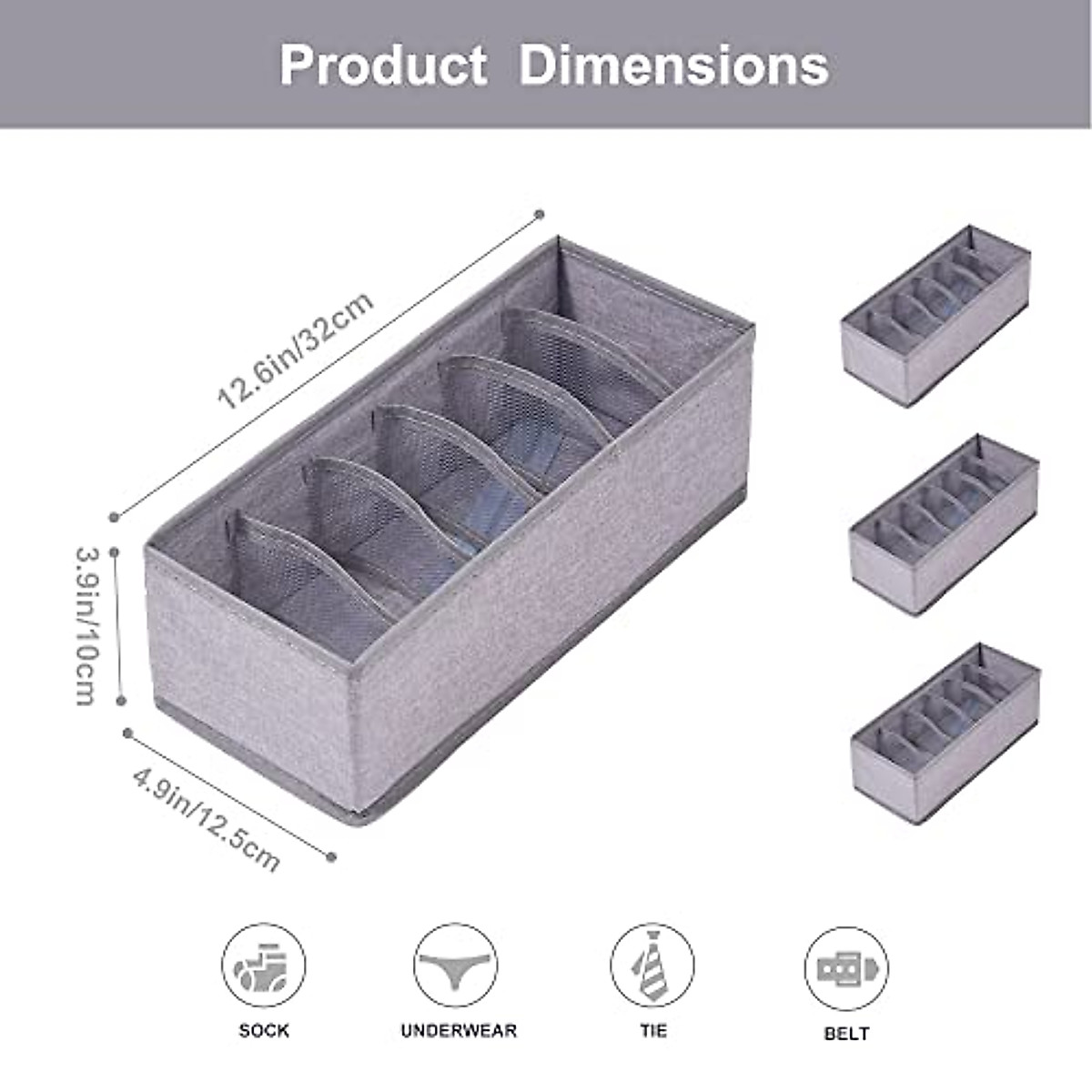 Qozary 3 Pack Sock Underwear Drawer Organizer Dividers, Collapsible Cabinet Closet Storage Boxes for Clothes, Socks, Lingerie, Underwear, Tie, Belt, Baby, Bedroom