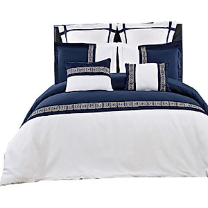 sheetsnthings Embroidered Astrid 100-Percent Microfiber, 7PC King/Cal-King Duvet Cover Set, Navy with White