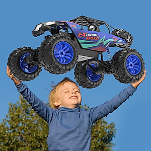 DE60 Large 1:8 Scale Upgraded RC Cars Remote Control Car for Adults Boys, Off Road Monster Truck with Realistic Sound, 2.4Ghz 4WD Rock Crawler Toy All Terrain Climbing, 2 Batteries for 80 Min Play
