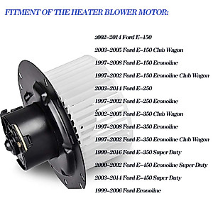 FAERSI HVAC Plastic Heater Front Blower Motor with Fan Cage 700022 Compatible with Ford, 1997-2014 E-150, 1997-2014 E-250, 1997-2016 E-350, 2000-2014 E-450, 1999-2006 Ford Econoline Van Front