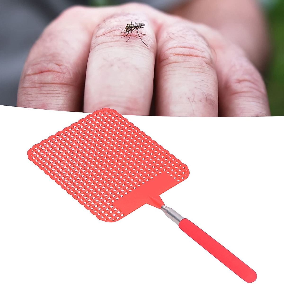 Telescopic Fly Swatter, Retractable Extendable Plastic Flyswatter Light Plastic with Stainless Steel Rod for Home for Office for Camping for Fishing(red)