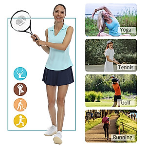 LastFor1 Women's Sleeveless Polo Golf Shirts Quick Dry 50+ UV Protection V-Neck with Collar Lightweight Tennis Tank Tops Light Green M