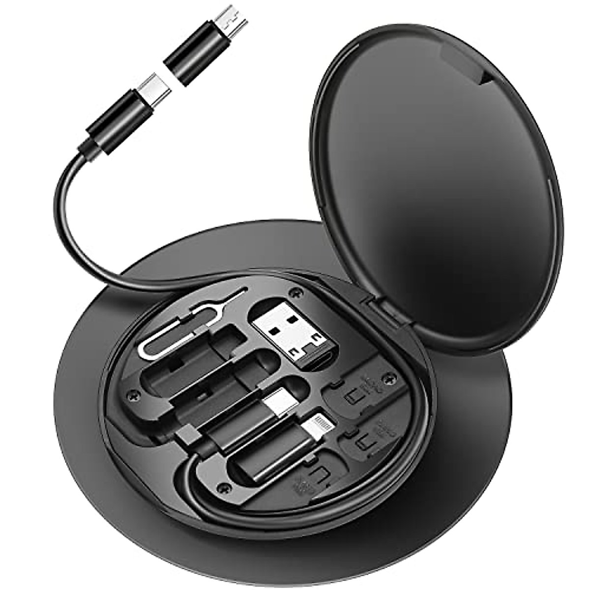 HESIMING USB C to Lightning Adapter Kit,Multi Charging Cable Case Convertor USB C to Type C/iOS Device/Micro Adapter Travel Data Cable Set Contains Card Storage，Phone Holder, Tray Eject Pin(Black)