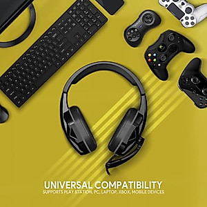 HOPEMATE Wired Headphone, LED Lights, Soft Earmuffs, Over-Ear Headphone with Adjustable Headband, Compatible with Multi-Platforms