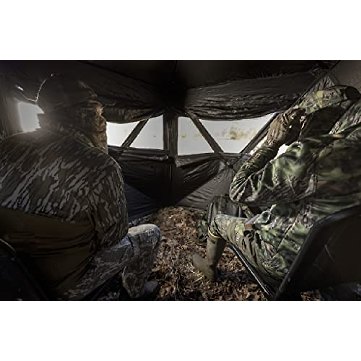 Hawk Mancave Archery Ground Blind, 4 Panoramic Windows, See-Through Mesh, Black Out Background, Water Resistant (HWK-FDGB)
