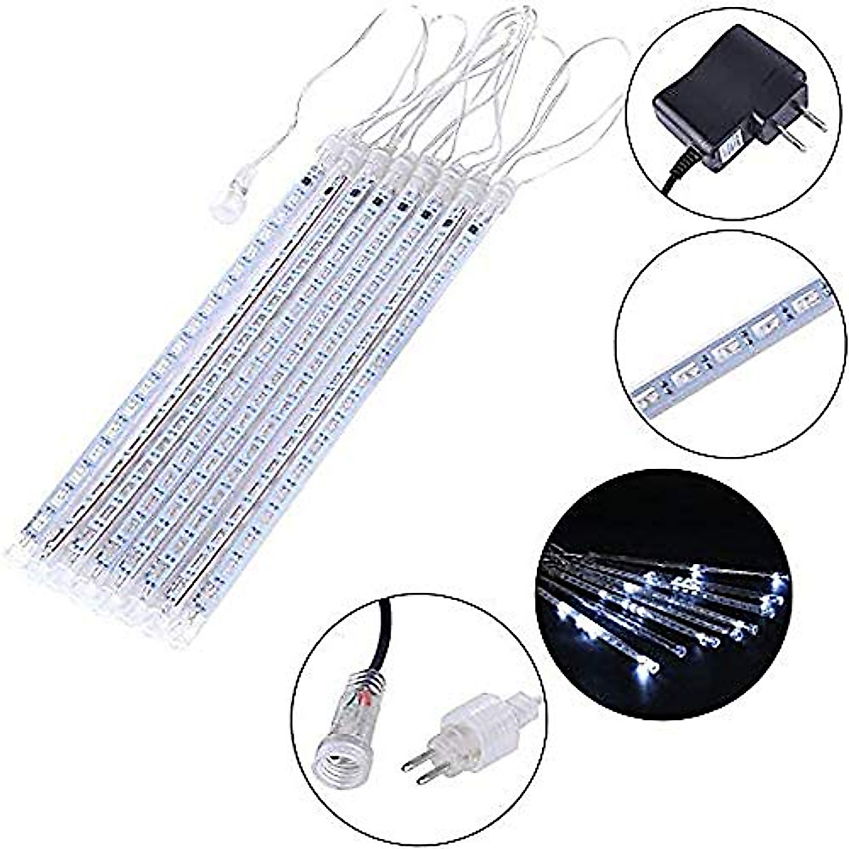 Kwaiffeo Meteor Shower Lights, Christmas Tree Lights Outdoor 12 inch 8 Tube 192 LED Falling Snow Cascading Icicle String Lights for Christmas Decoration Wedding Party Holiday Window Eave, White