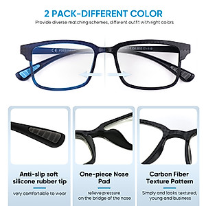 CARA OPTICAL Premium 2 Pack Progressive Multifocus Reading Glasses, Flexible Lightweight TR90 Frame Blue Light Blocking Computer Readers, Standard for Distance Range Approx 20ft (Black & Blue, 2.0x)
