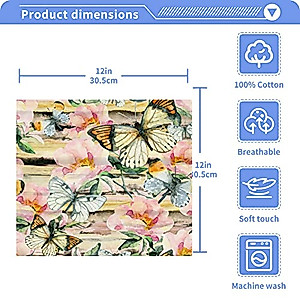 Butterfly Beige Washcloth 12x12in Set, 6 Pack Absorbent Cotton Towel Square Kitchen Dishes Towels, Soft Cleaning Face Hand Towel Fast Drying