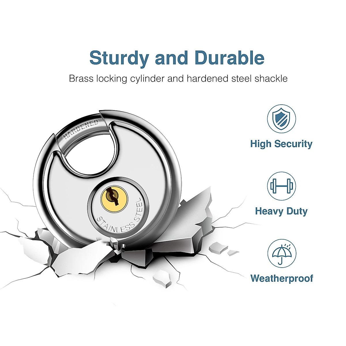 Puroma Keyed Padlock, Stainless Steel Discus Lock Heavy Duty Locks with 3 Keys, Waterproof and Rustproof Storage Lock with 3/8 Inch Shackle for Warehouse, Garage, Storage Locker, and Outdoors (1 Pack)