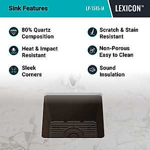 15" x 15" Quartz Kitchen Sink, Single Bowl Kitchen Sinks, Drop in Kitchen Sink, Granite Composite Kitchen Sink, Undermount Sink, Galaxy Mocha Kitchen Sink, Includes Grid, Strainer, Flange, LP-1515-M