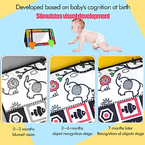 DASIGJID Tummy Time Mirror Baby Toys - High Contrast 3D Activity Montessori Soft Crinkle Foldable Sensory Toy with Infant Silicone Teether for 0-3 Years Babies Boys Girls