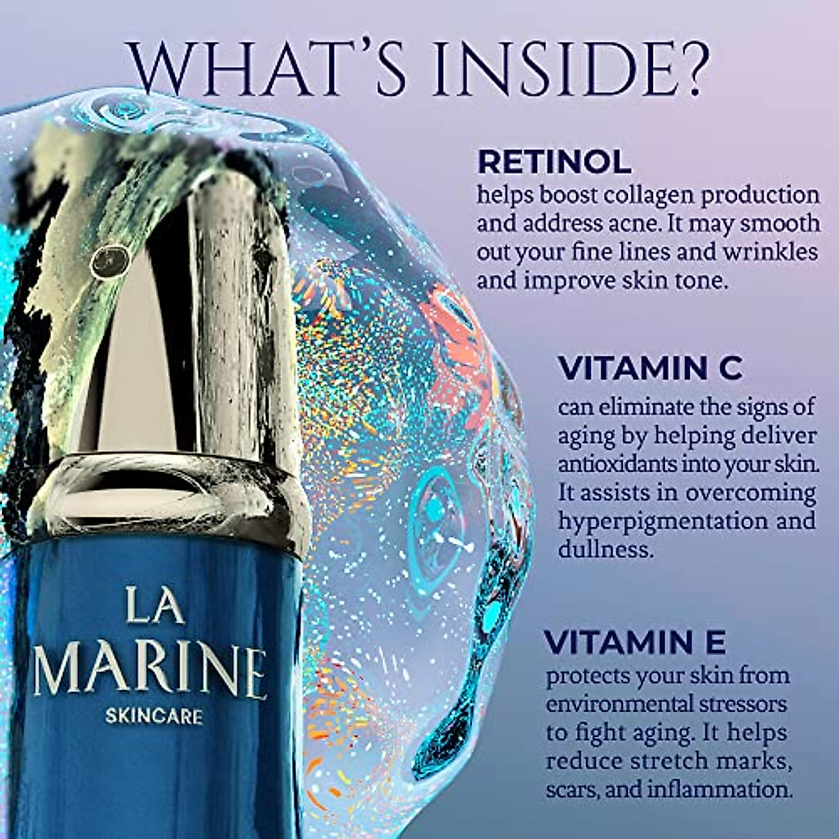 Pearl Retinol Serum - Anti Aging Treatment for Face - Vitamin C & E, Hydrolyzed Pearl and Jellyfish Extract - Reducecs Wrinkles, Fine Lines, Dark Spots, Age Spots, Sun Spots - LaMarine Skincare, 1oz