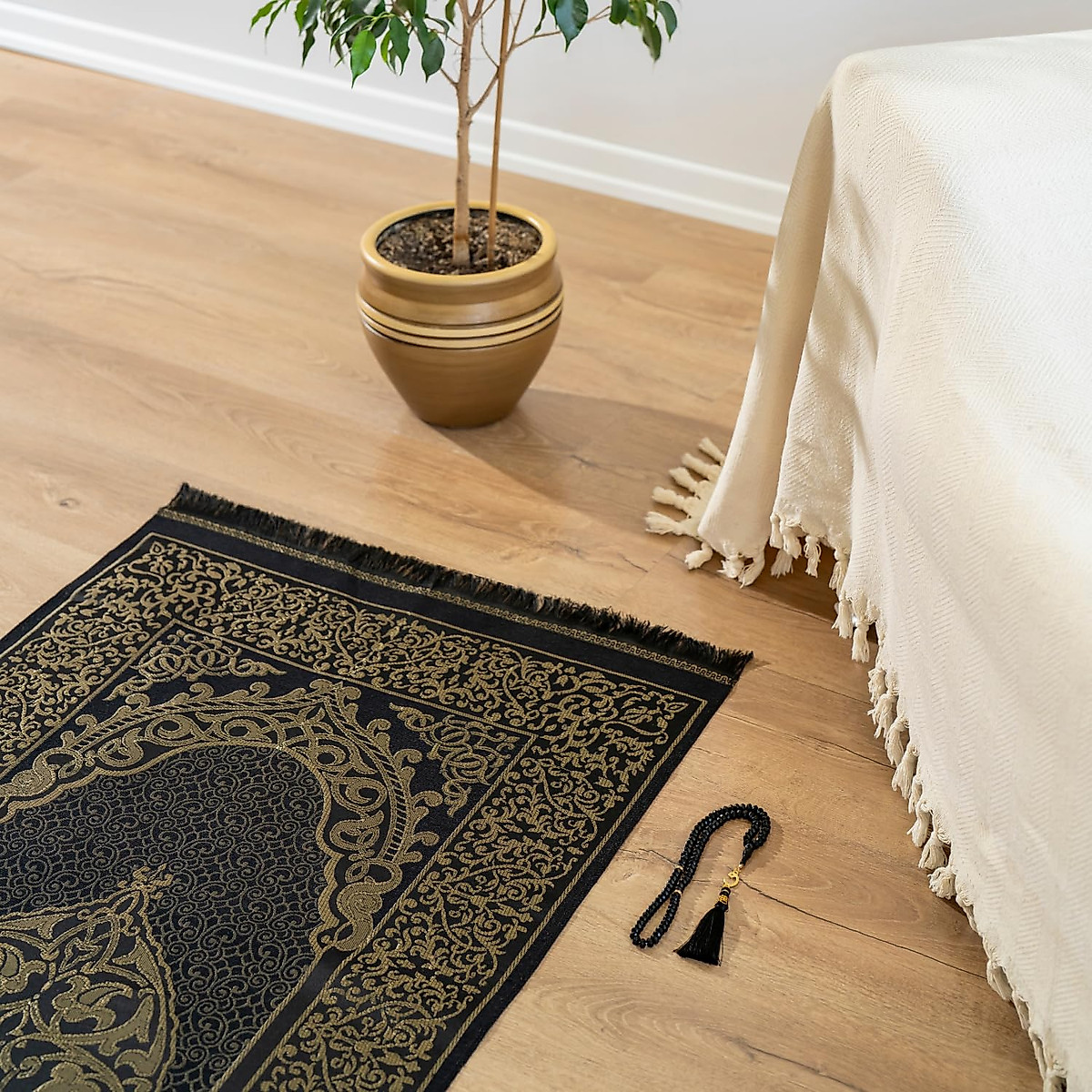 SUMELA Prayer Mat, Islamic Gift Set, Ottoman Prayer Mat, Prayer Mat, Muslim Gifts, Prayer Beads, Travel Bag, Black Color, Standard