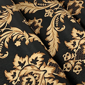Q QIHANG European Style Gold - Flecked Process Damask PVC Wallpaper Black Colors 0.53m(1.73') x 10m(32.8')=5.3㎡(57sq.ft)