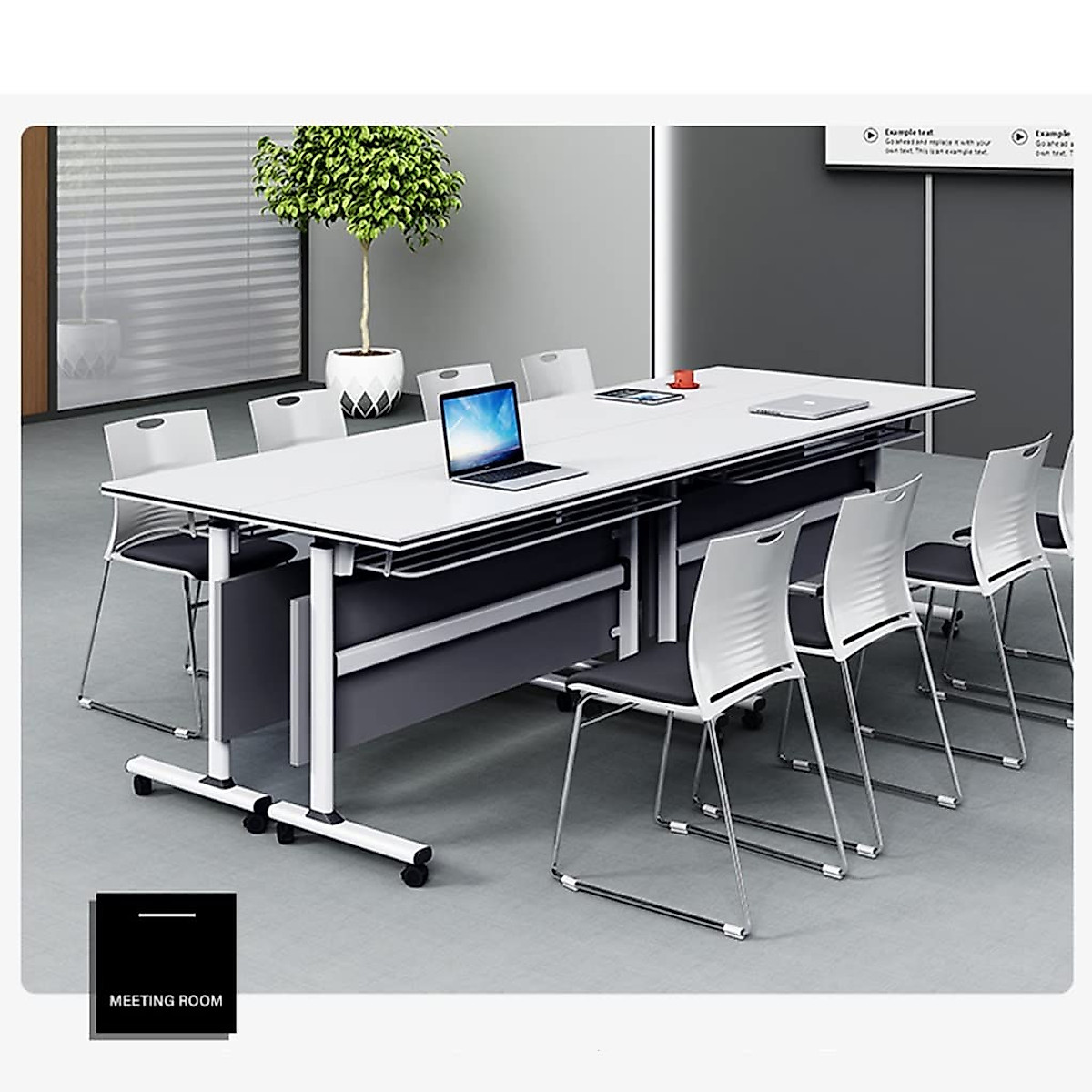 Foldable Meeting Table Set of 3,Flip Top Mobile Training Table with Modesty and Lockable Wheels, for Conference Rooms,Training Rooms,Media Centers,Classrooms