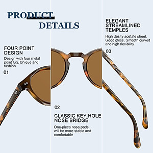 AVAWAY Small Face Round Sunglasses for Womens Polarized Acetate Frame Brown UV Protection Classic Key Hole Category 3 Sun Shades Sunnies