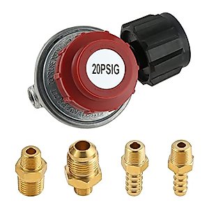 SURIEEN 0-20 PSI Adjustable High Pressure Propane Regulator Valve Kit, QCC1/Type1 Regulator Valve Kit with 1/8" NPT Male to 1/4" & 3/8" Male Flare Fitting, 1/4" & 5/16" Hose Barb Connector