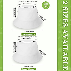 Xtinmee 48 Pcs Washed Cotton Bucket Hats Unisex Cotton Getaway Headwear Packable Summer Hats for Travel Beach Outdoor, White(Large-X-Large)