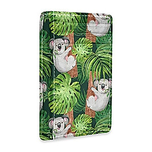 Linomo Thin leather Card Holder and Money Clip Tropical Palm Leaves Koala Wallet RFID Blocking for Men & Women