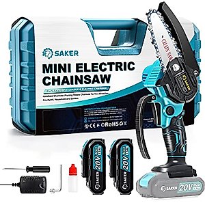 Saker Mini Chainsaw,Portable Electric Best Chainsaw Cordless,Small Handheld Chain Saw Pruning Shears Chainsaw for Tree Branches, Courtyard and Garden(SAKER MINI CHAINSAW + 2 BATTERIES)