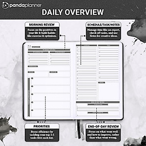 Black Daily Planner 2023 by Panda Planner - Organizer Planner for Goals, Gratitude & Focus - Weekly & Monthly Agenda Sections - Undated 90 Day Planner