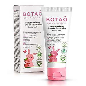 BOTAO Fluoride Free Baby Toothpaste | Natural Toddler Toothpaste | Strawberry Flavored - Organic Training Toothpaste for Toddlers | EWG Verified, Vegan, SLS Free, Safe to Swallow, Aloe Vera -1.7Oz