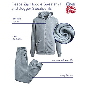 Coney Island Boys Active Tracksuit Set - 2 Piece Fleece Zip Up Hoodie Sweatshirt and Jogger Sweatpants for Boys (Sizes: 5-16), Size 8, Heather Grey