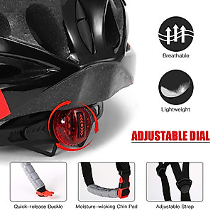 Lixada Adult Bike Helmet,Mountain Bike Helmet MTB Bicycle Cycling Helmets,Adjustable Dial-Fit Integrally Molding Lightweight Helmets with LED Back Light for Men and Women