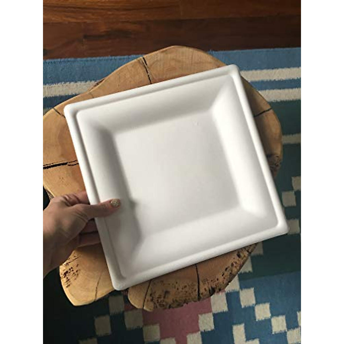 Susty Party 10-Inch Compostable Square Plates (50-Count), Sugarcane Heavy Duty Disposable Biodegradable Plate for Dinner, White