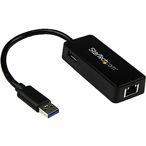 StarTech.com USB 3.0 Ethernet Adapter - USB 3.0 Network Adapter NIC with USB Port - USB to RJ45 - USB Passthrough (USB31000SPTB), Black, 0.7" x 1.4" x 5" x 5"