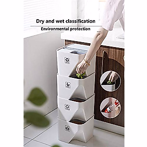 Kitchen Trash Can Stacked Sorting Trash Bin Recycling Bin Household Dry and Wet Separation Waste Bin Rubbish Bin for Living Room, Office, Bedroom, Bathroom, Kitchen (Grey, Large)