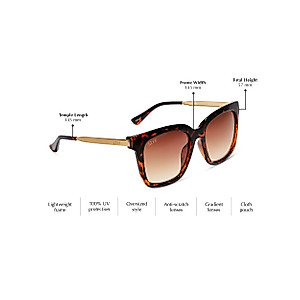 DIFF Hailey oversized lightweight square sunglasses for women UV400 protection, Black Brown Tortoise + Brown Gradient
