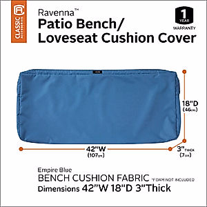 Classic Accessories Ravenna Water-Resistant 42 x 18 x 3 Inch Outdoor Bench/Settee Cushion Slip Cover, Patio Furniture Swing Cushion Cover, Empire Blue, Patio Furniture Cushion Covers