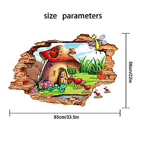 Mushroom Room Wall Sticker 3D Realistic Cartoon Ant Caterpillar Dragonfly Wall Sticker Peel and Stick Art Sticker Can Unleash Your Child's Imagination Suitable for Children's Room Nursery Bedroom