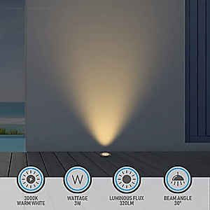 LEONLITE 3W Well Lights Landscape LED In Ground, 320LM 12-24V AC/DC Landscape Pathway Lights, IP67 Waterproof Aluminum Paver Light, 3000K Warm White CRI 90 for Garden Yard, Pebble Grey, Pack of 6