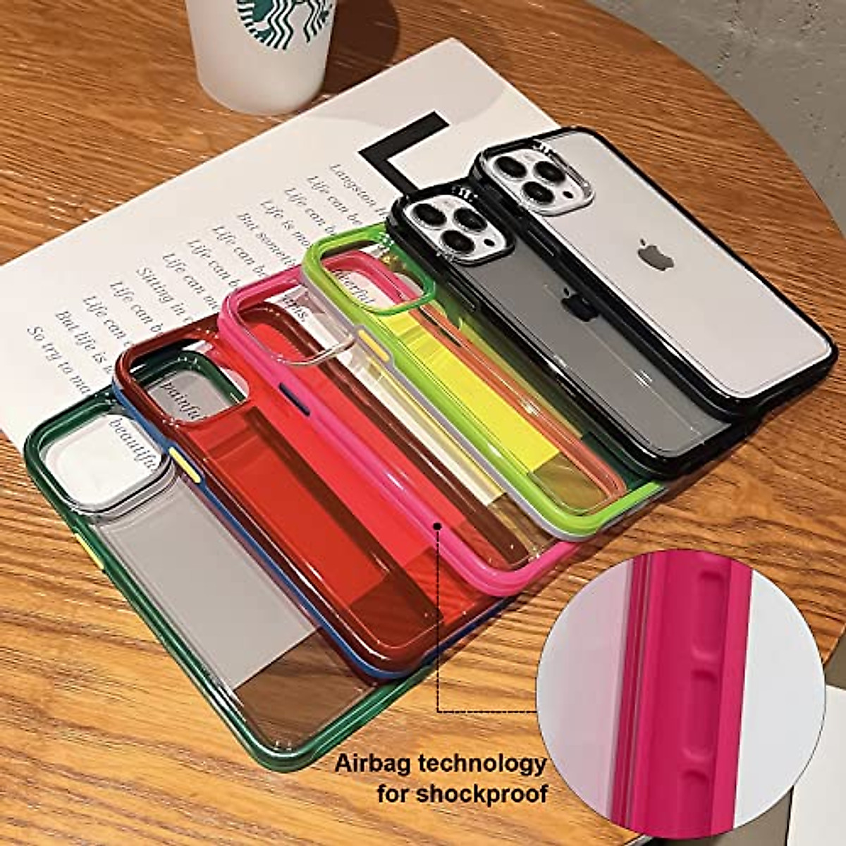 Clear Designed for iPhone 13 Pro Max Case, Cute Women Girly Shockproof Military Grade Protective Hard Back Case with Airbag Soft TPU Edge, Slim Protection Bumper Cover for Girls Men (Black)