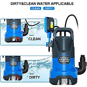 PANRANO Sump Pump Submersible 3500 GPH 750W Portable Transfer Electric Utility Water Sump Pumps with Automatic Float Switch for Swimming Pool Draining Spa Hot Tub Pond Garden Flood Basement Yard