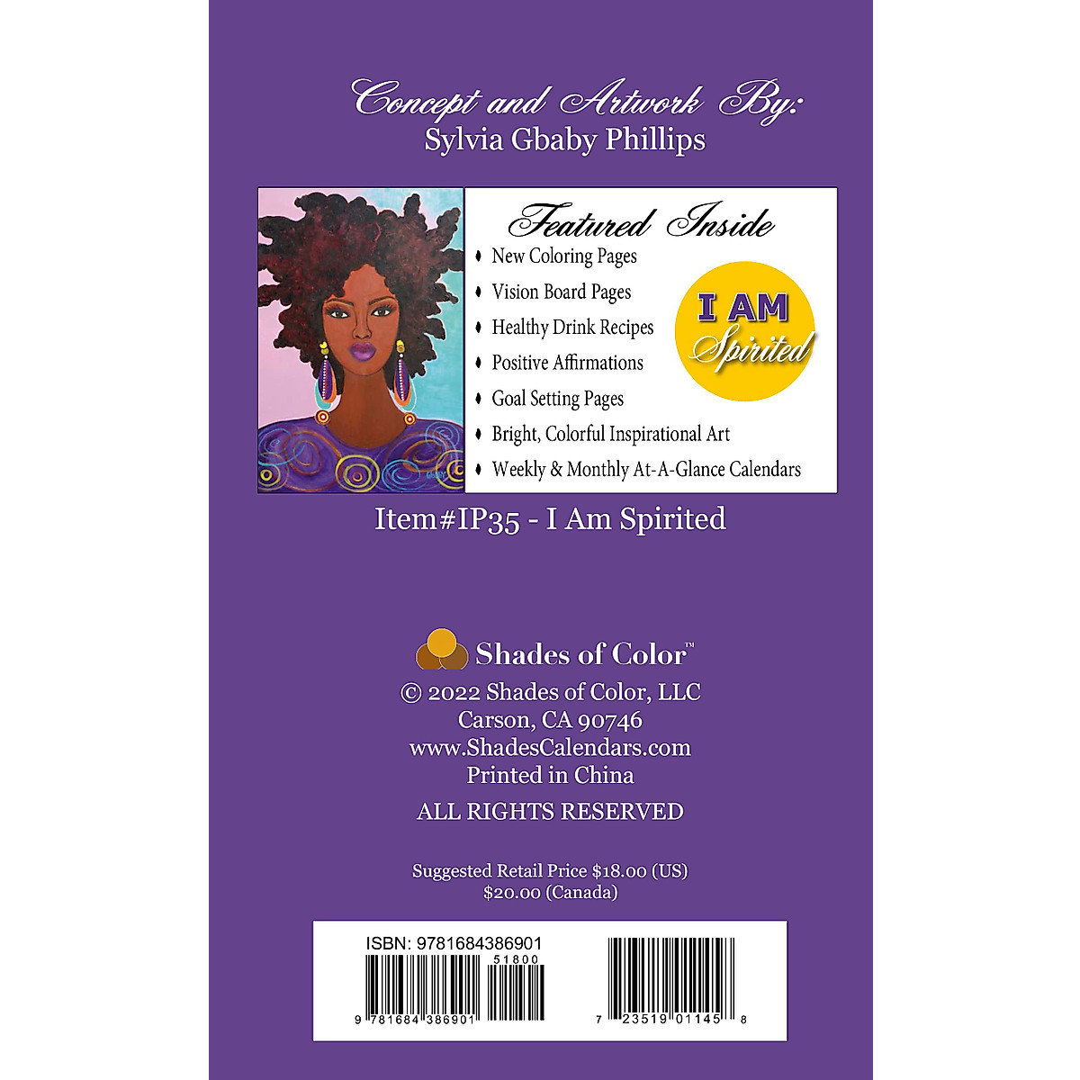 Shades of Color 2023 African American Weekly Planner, Shades of Color: I Am Spirited, Highlighting Black Culture Through Beautiful Art, 5.375 x 8.375 inches, Artist: Sylvia "Gbaby" Phillips (IP35)