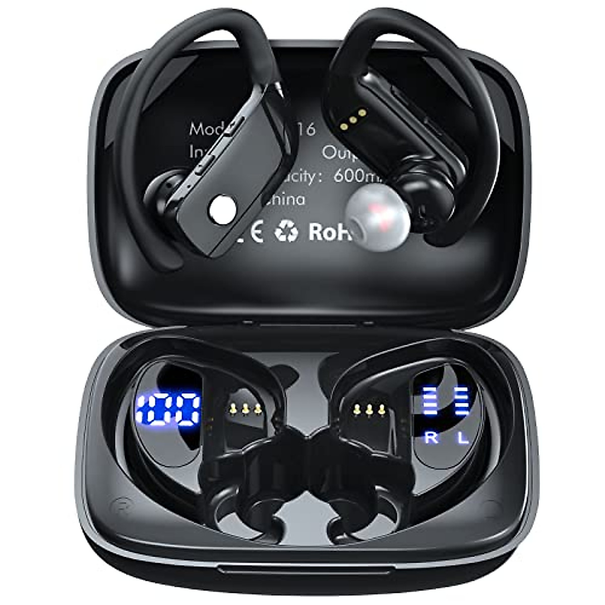 Caymuller Wireless Earbuds Bluetooth Headphones 48Hrs Play Back Sports Earphones with LED Display Built in Mic Deep Bass Stereo in Ear Waterproof Headset for Workout Gaming Running