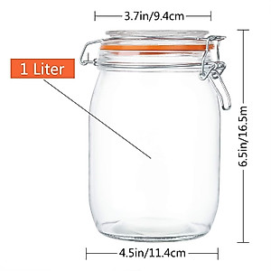 Encheng 32 oz Glass Jars With Airtight Lids And Leak Proof Rubber Gasket,Wide Mouth Mason Jars With Hinged Lids For Kitchen Canisters 1000ml, Glass Storage Containers 4 Pack
