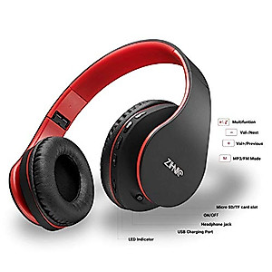 2 Items,1 Black Blue Zihnic Over-Ear Wireless Headset Bundle with 1 Black Red Zihnic Foldable Wireless Headset