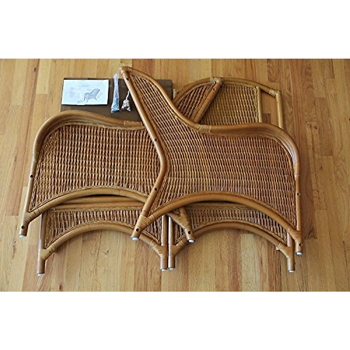 Jam Living Set of 2 Lounge Natural Rattan Chairs Loveseat with Dark Brown Cushions and Coffee Table w/Glass Handmade Design, Cognac