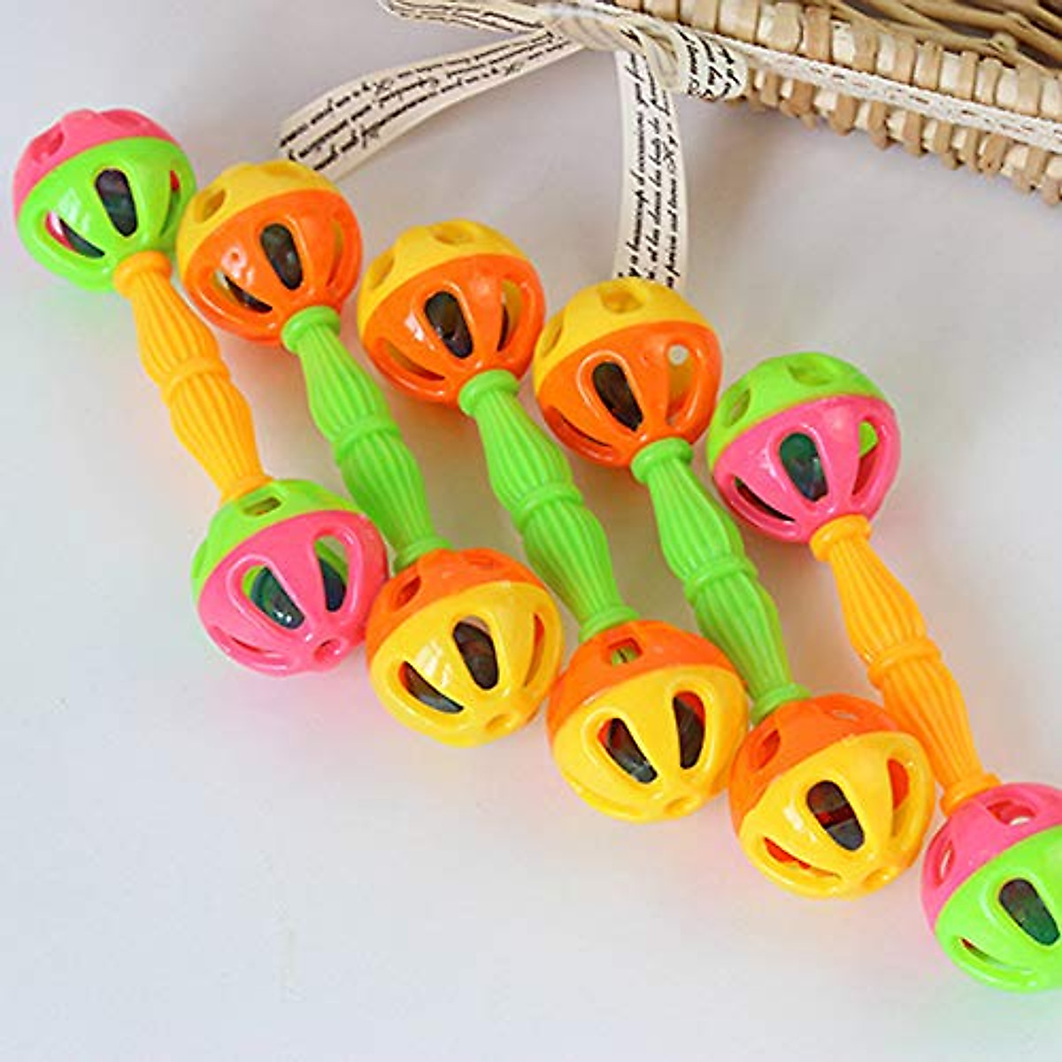 SONGBIRDTH Parrot Chew Toys - Pet Bird Parrot Hollow Double-Head Bell Ball Rattle Bite Chew Interactive Toy for Medium and Small Parrot Random Color