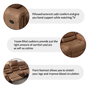 CANMOV Faux Leather Manual Reclining Sofa,3 Seat Recliner Couch Sofa with Overstuffed Comfortable Armrest and Backrest for Living Room, Office(Nut Brown, Sofa)