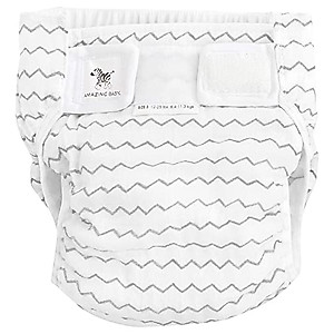 SmartNappy Cotton Muslin by Amazing Baby, NextGen Hybrid Cloth Diaper Cover + 1 Tri-fold Reusable Insert + 1 Reusable Booster, Mini Chevron, Gray, Size 3, 12-25 lbs