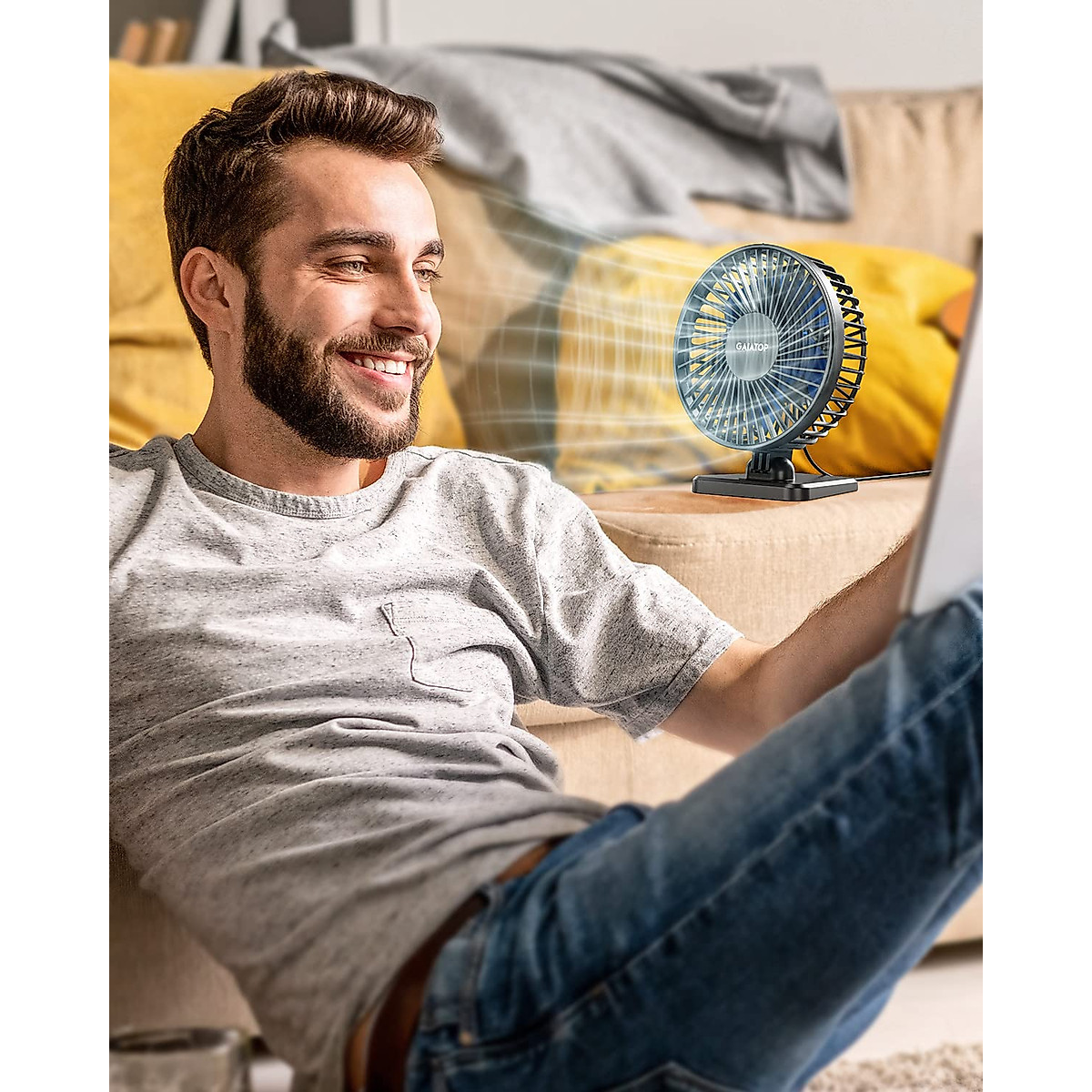 Gaiatop USB Desk Fan, Small But Powerful, Portable Quiet 3 Speeds Wind Desktop Personal Fan, Adjustment Mini Fan Table Fan for Better Cooling, Home Office Car Indoor Outdoor(Blue)